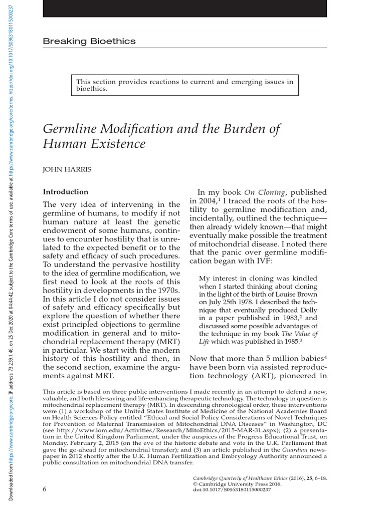 Germline Modification and The Burden of Human Existence | PDF | Cloning ...