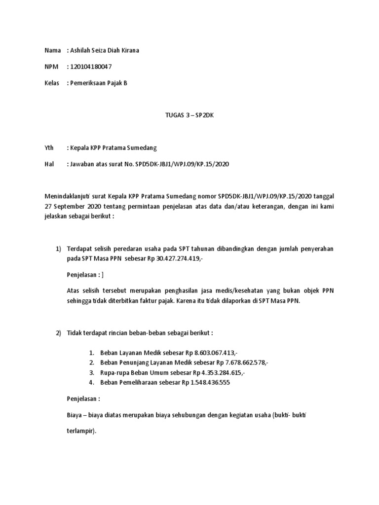 Tanggapan Surat SP2DK Pajak 2020 | PDF
