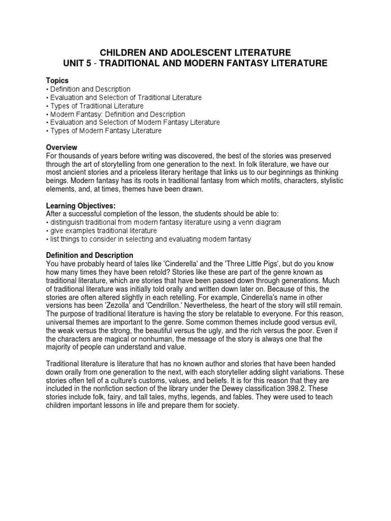 Traditional vs. Modern Fantasy Literature | PDF | Fantasy | Narrative