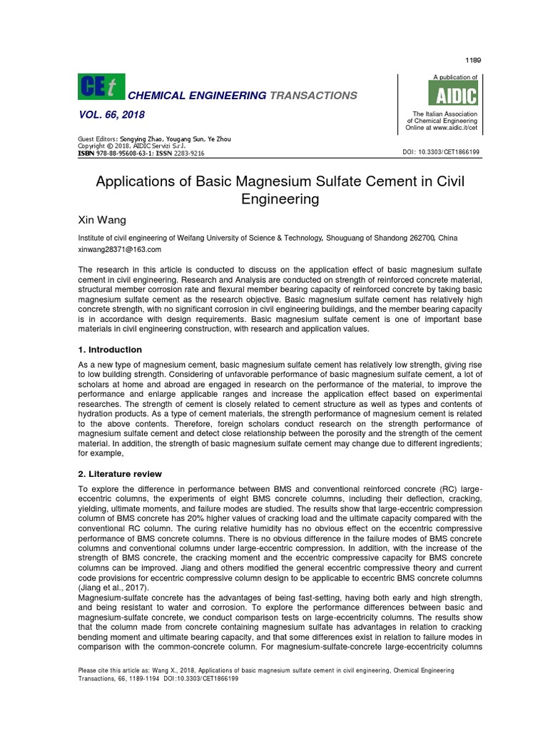 Applications of Basic Magnesium Sulfate Cement in Civil Engineering ...