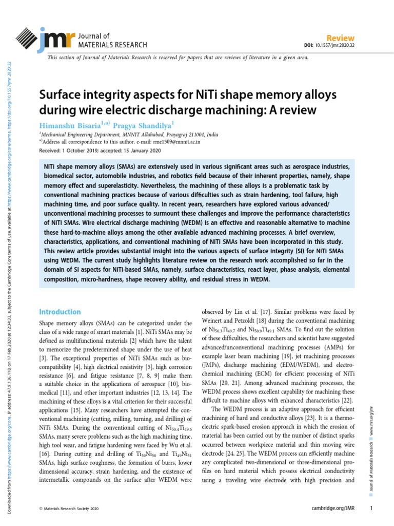 NiTi Shape Memory Alloy | PDF | Shape Memory Alloy | Chemical Substances