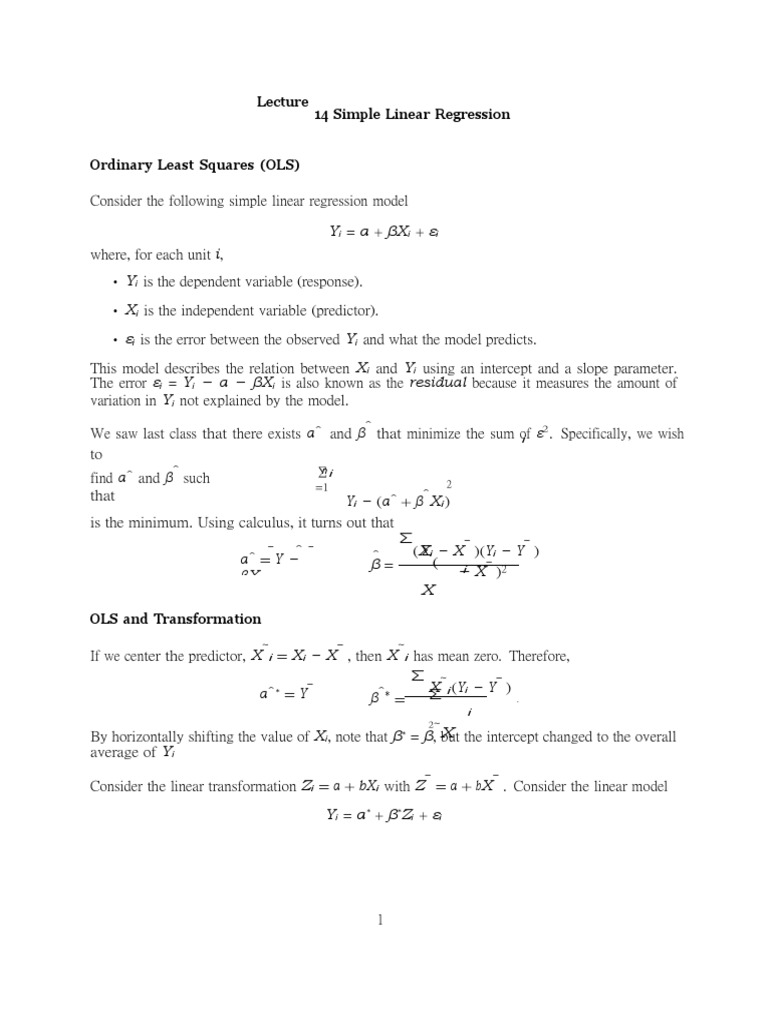 14 Simple Linear Regression | PDF | Ordinary Least Squares | Errors And Residuals