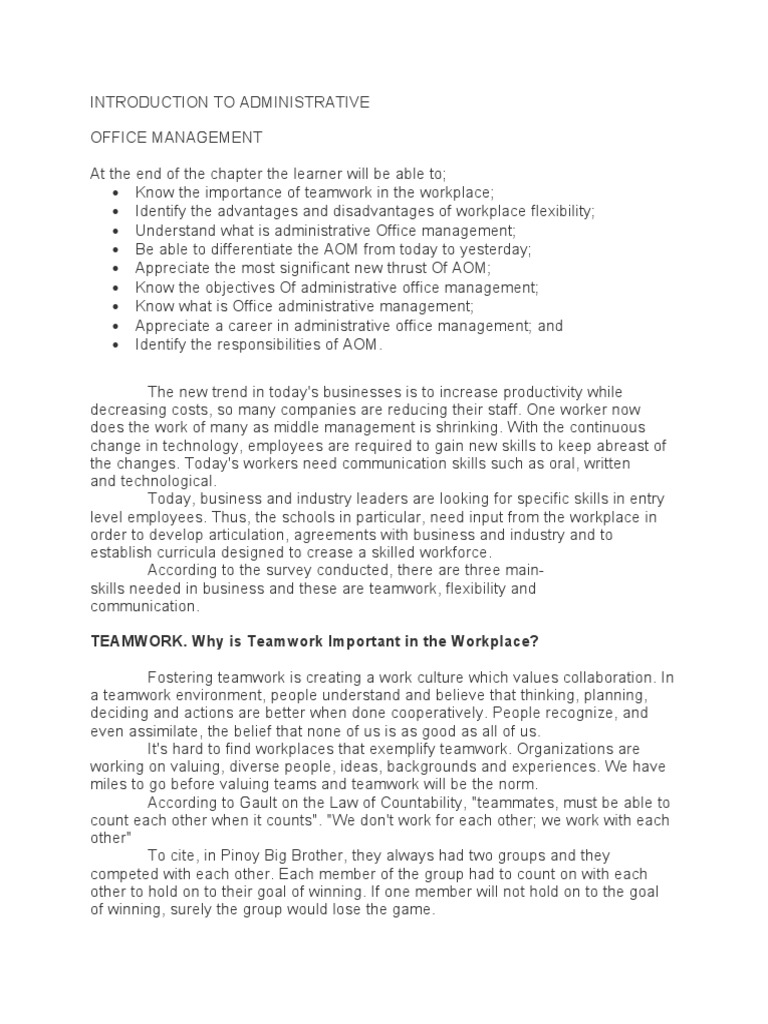 Administrative and Office Management Chapter 1 | PDF | Human Resources ...