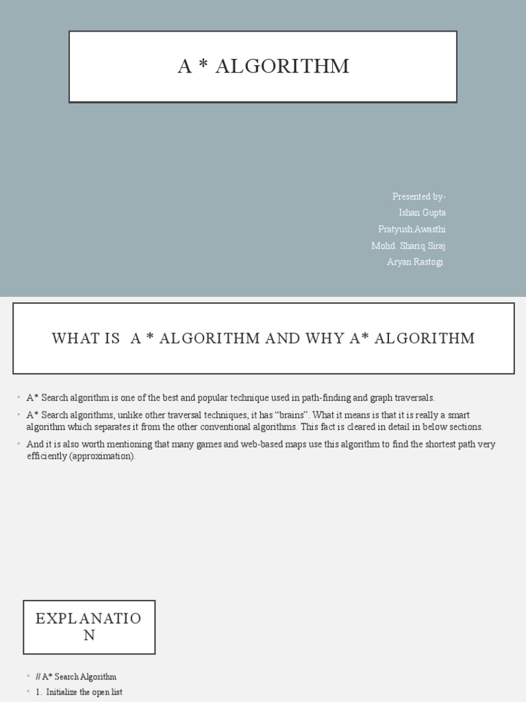 A Algorithm: Presented By-Ishan Gupta Pratyush Awasthi Mohd. Shariq ...