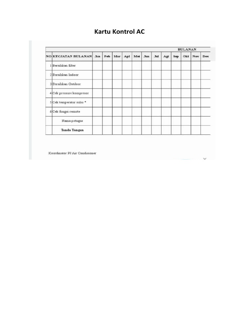 Kartu Pemeliharaan AC | PDF