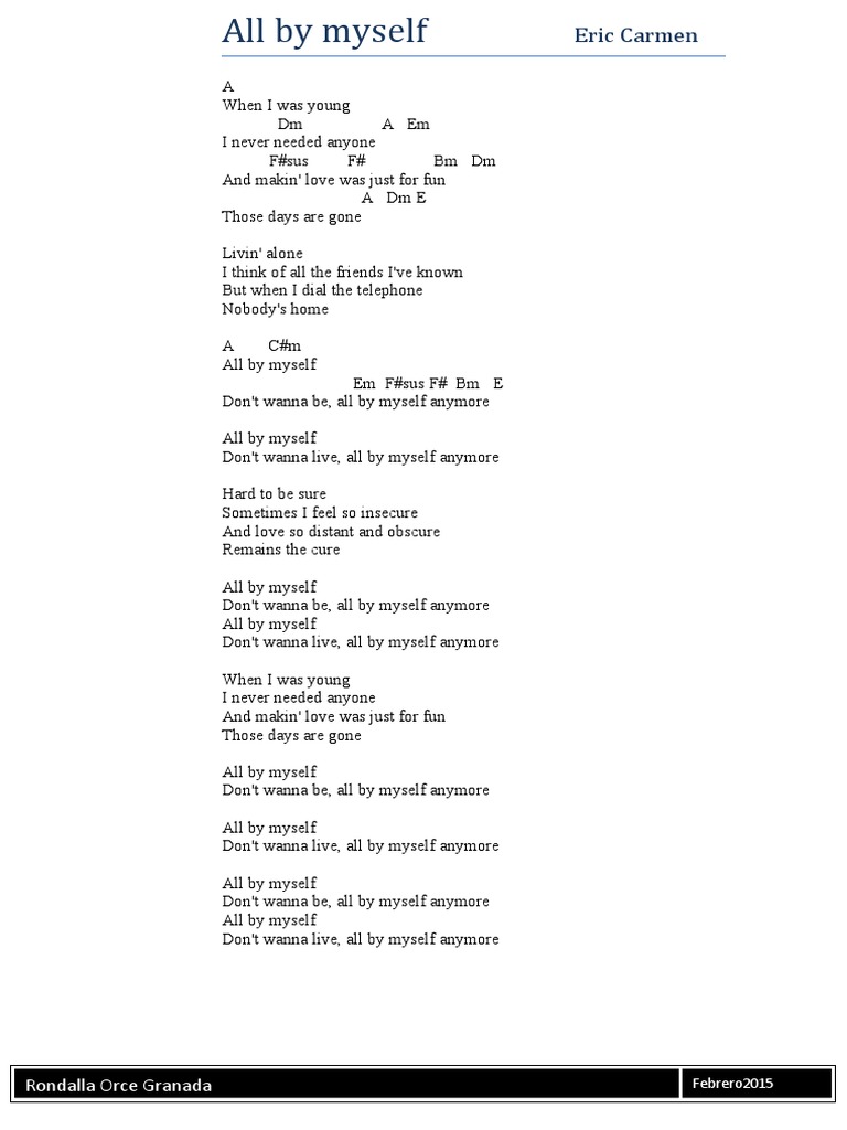 All By Myself - Eric Carmen Lyrics | PDF