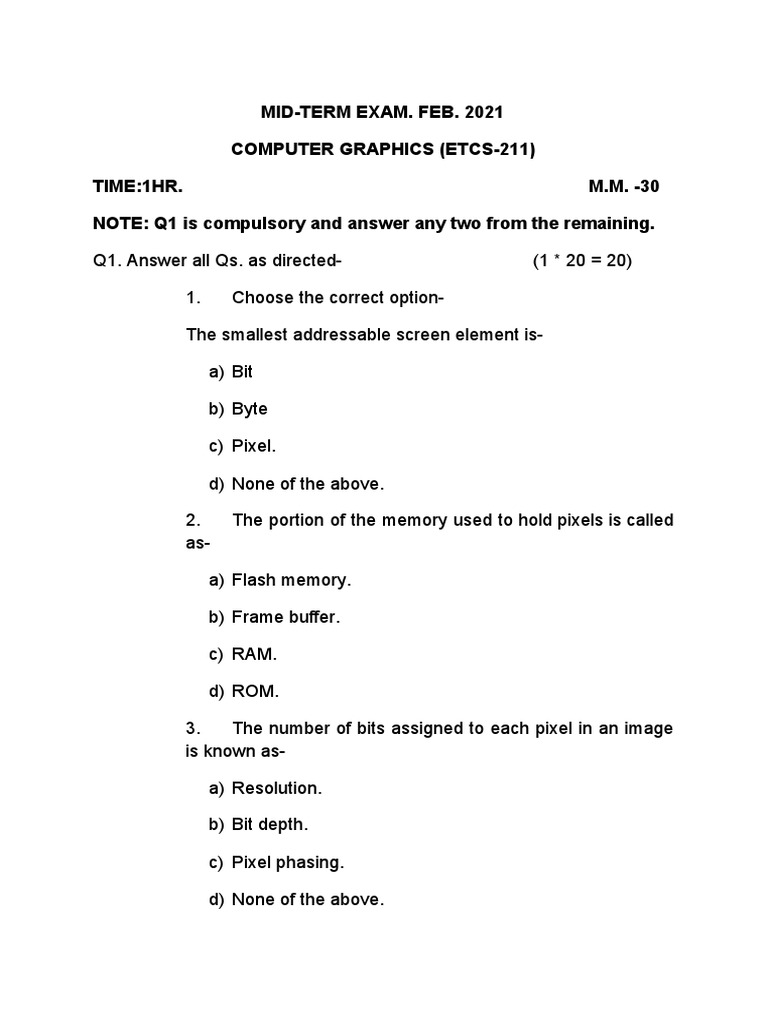 CG Exam | PDF | 2 D Computer Graphics | Graphics
