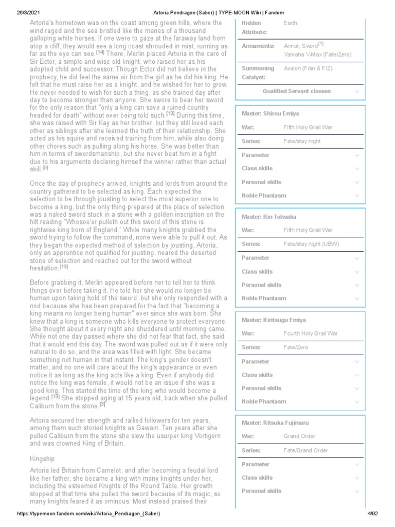 Artoria Pendragon (Saber) - TYPE-MOON Wiki - Fandom4 | PDF