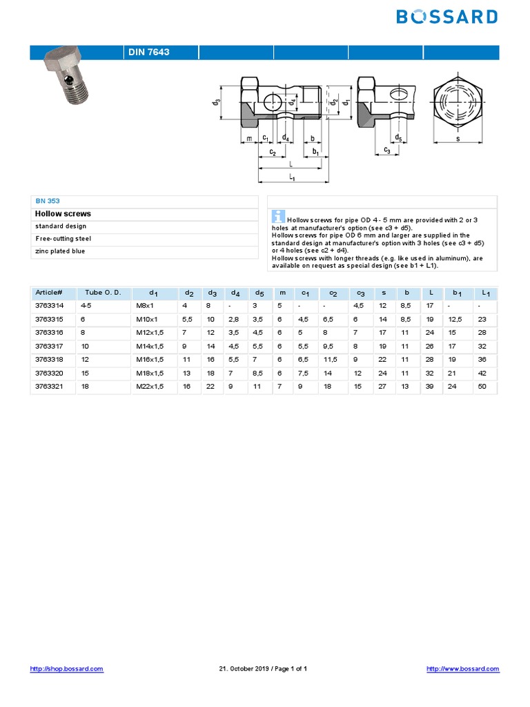 DIN 7643 Banjo Bolt | PDF