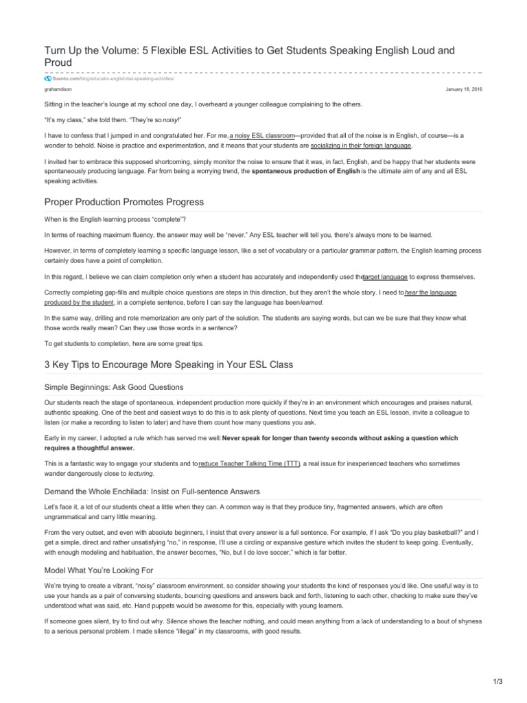 5 Engaging ESL Activities for Speaking | PDF | Reading Comprehension ...