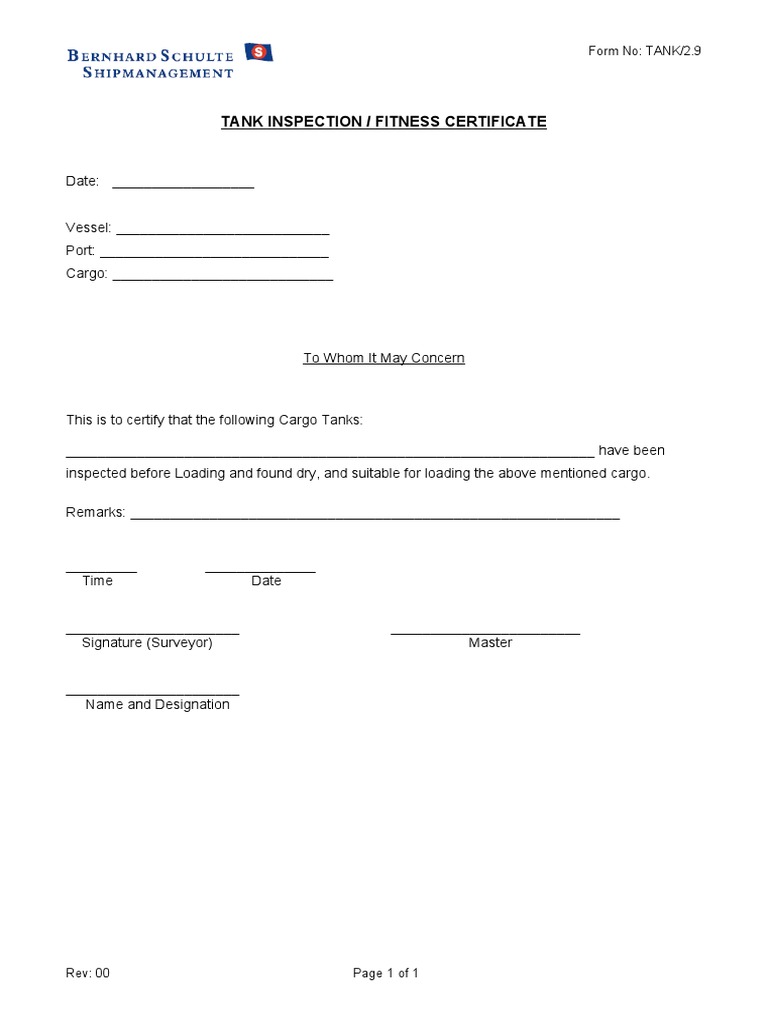 5496-Tank Inspection Fitness Certificate | PDF