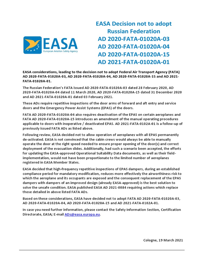 Easa Ad 2021-Fata-01020a-01 2 | PDF | United States Environmental ...