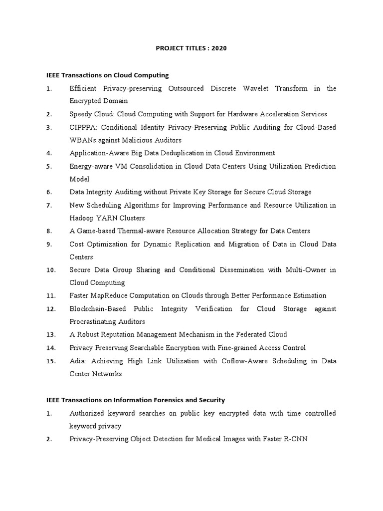 Project Titles: 2020 | PDF | Cloud Computing | Cryptography