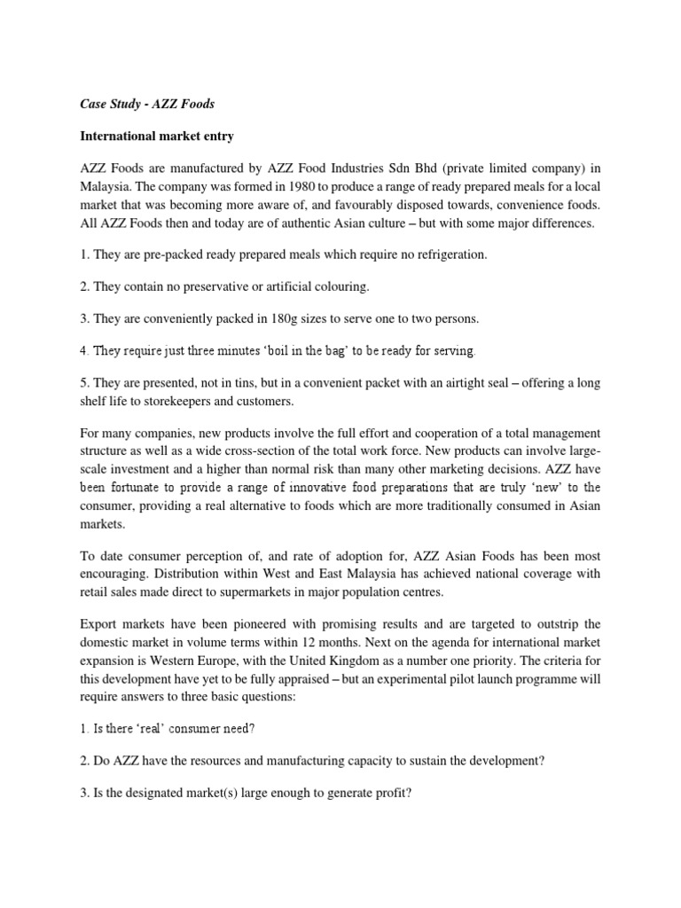 International Market Entry: Case Study - AZZ Foods | PDF | Pricing | Foods