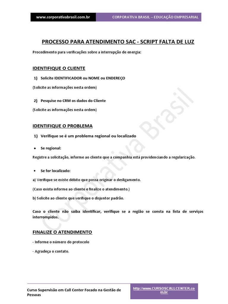 Script Sac - Modelo de Processo para Sac