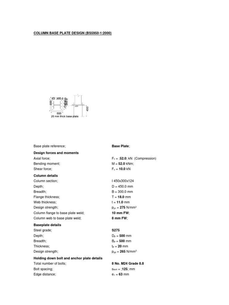 Column Base Plate Design Guide | PDF | Bending | Column