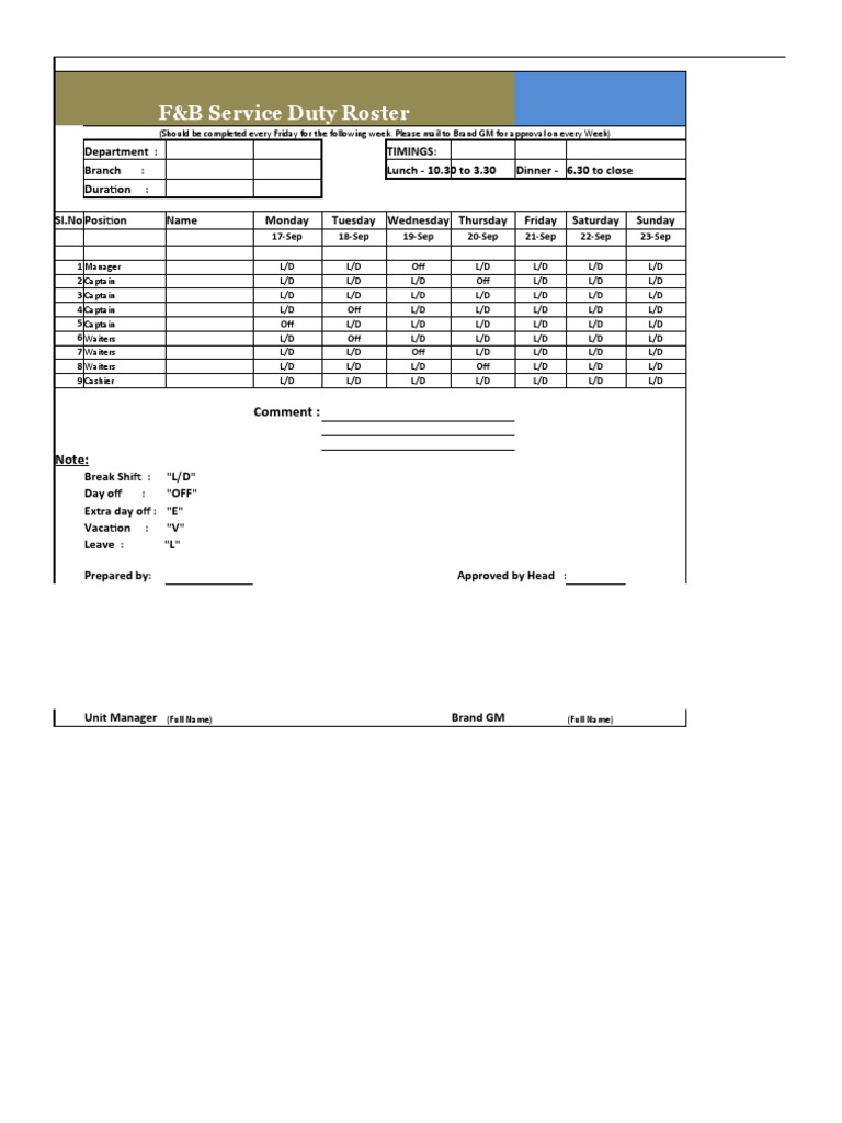Restaurant Duty Roster | PDF | Food And Drink | Cooking