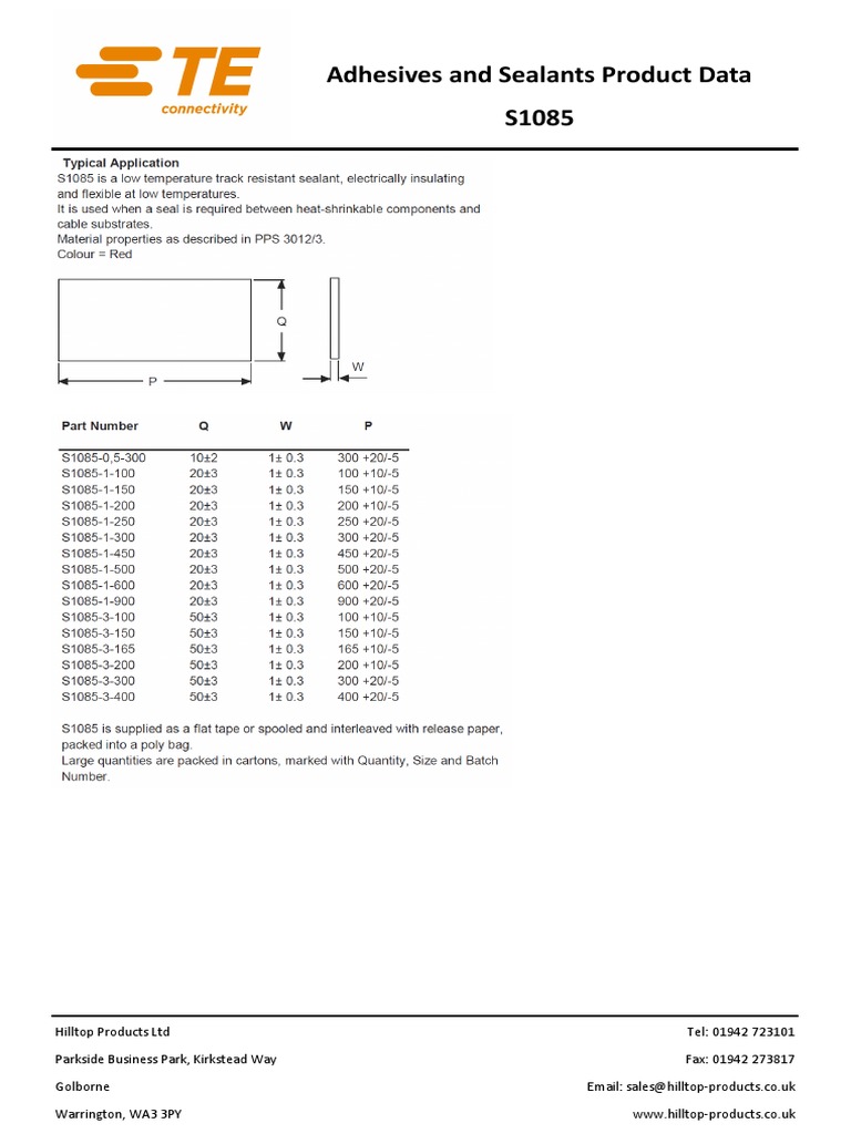 Adhesives and Sealants Product Data S1085 | PDF