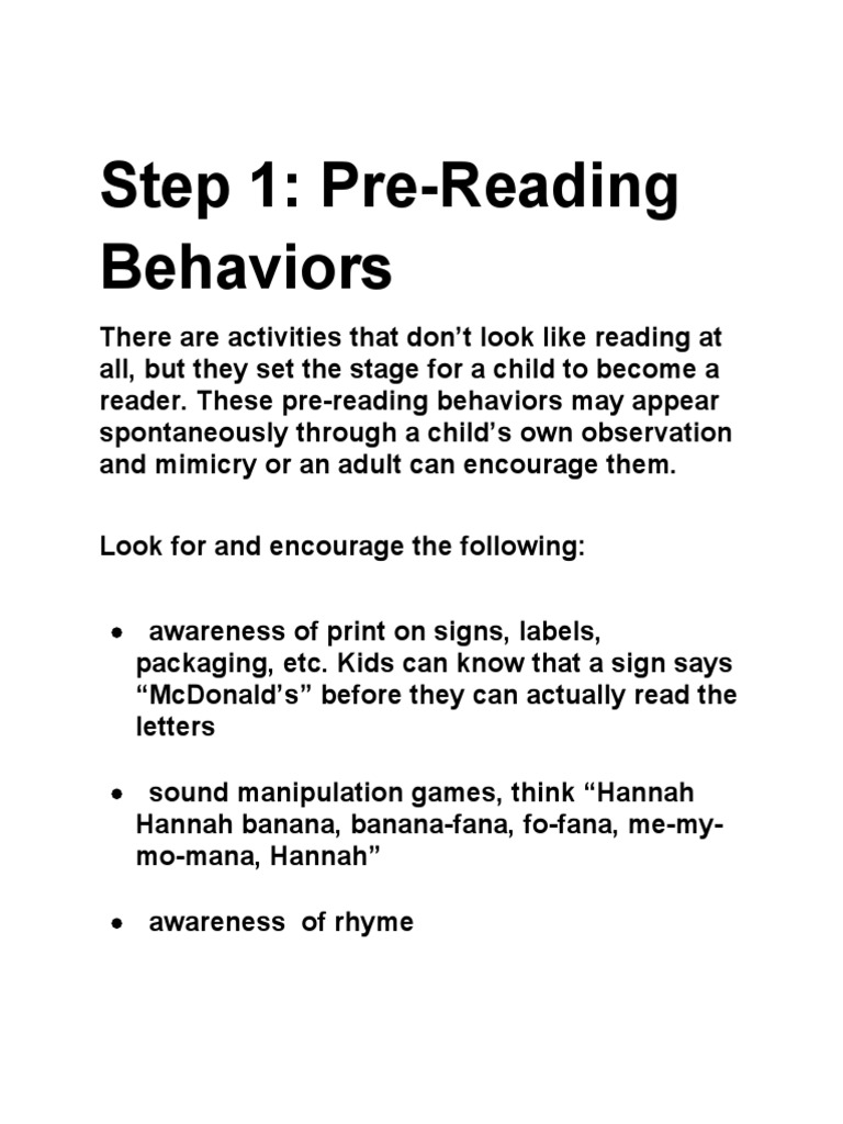 Step 1: Pre-Reading Behaviors: Awareness of Print On Signs, Labels ...