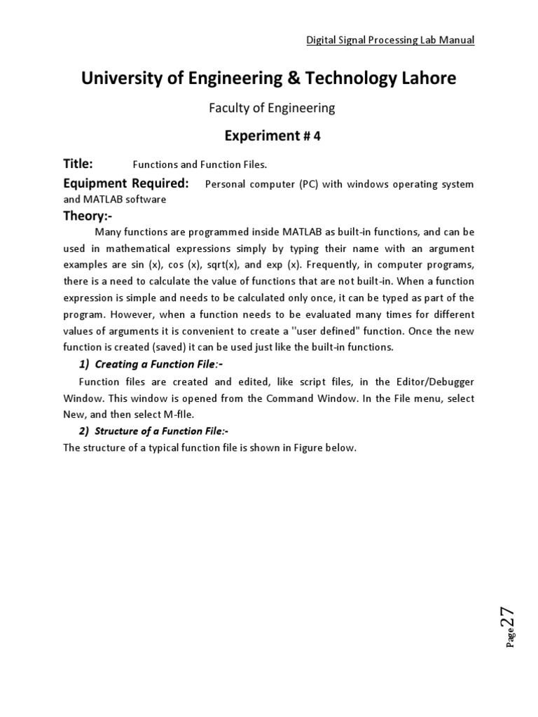 University of Engineering & Technology Lahore: Experiment | PDF | Subroutine | Parameter ...