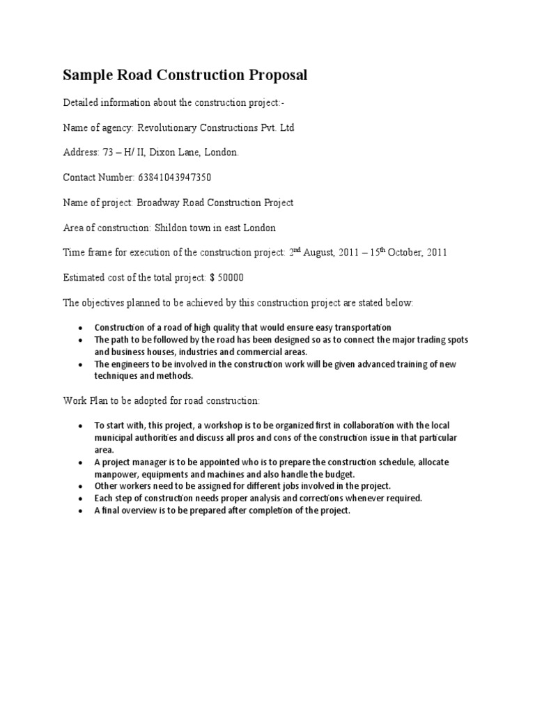 Sample Road Construction Proposal: ND TH | PDF | Business | Art