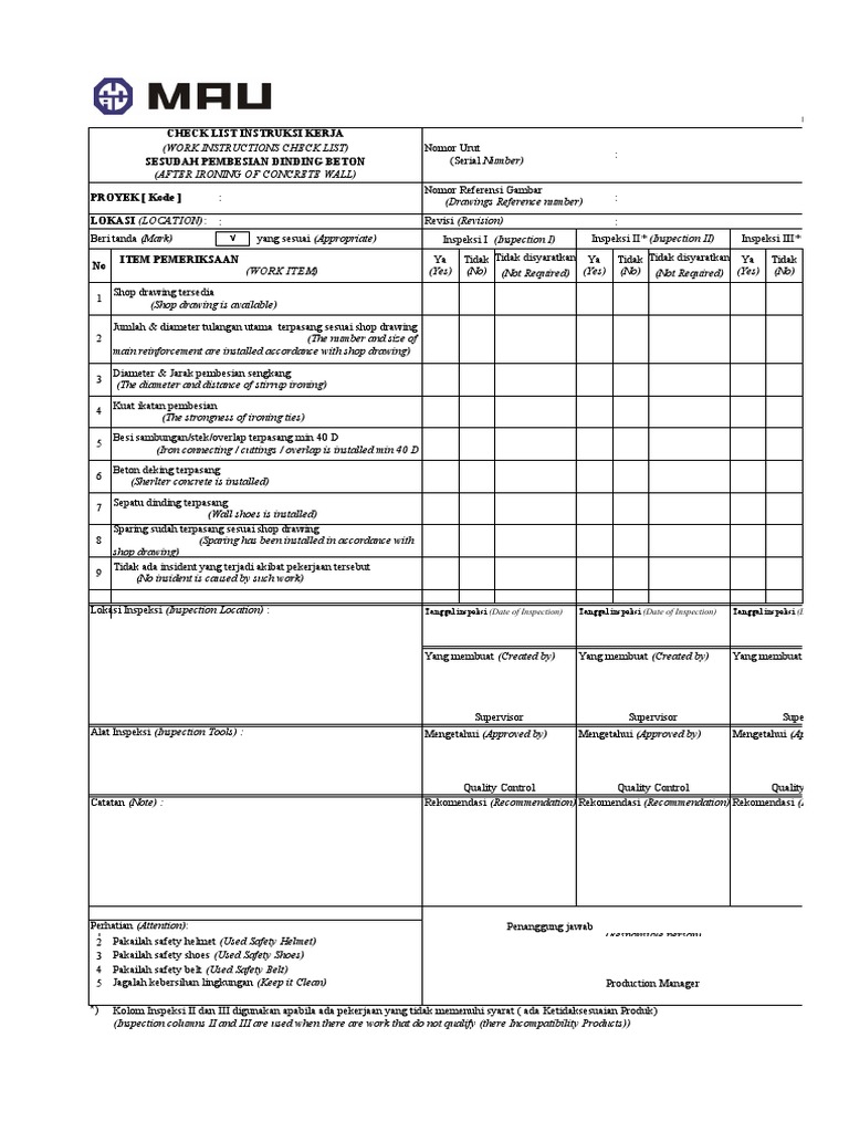 Check List SDH Dinding Beton | PDF | Structural Engineering | Design