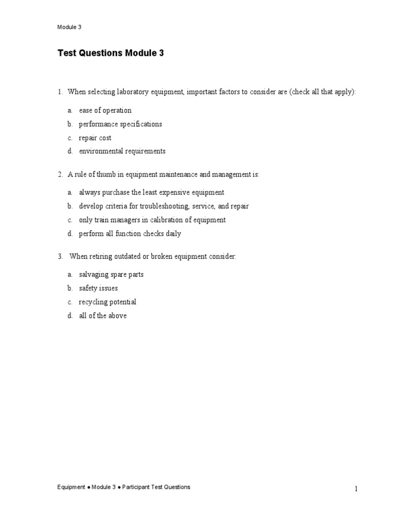 3 C Test Questions Equipment | PDF