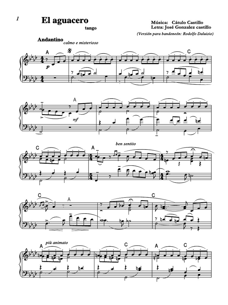 CASTILLO, Catulo-EL AGUACERO | PDF | Uruguayan Styles Of Music | Tango