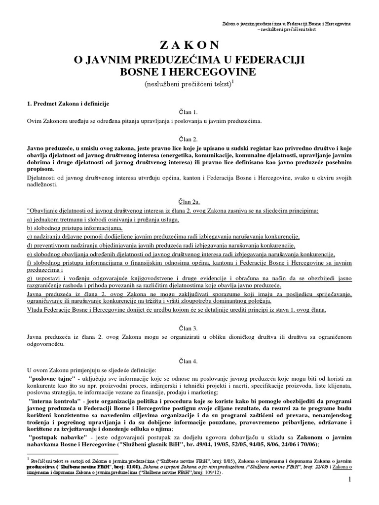 Zakon o Javnim Preduzecima-Precisceni Tekst | PDF