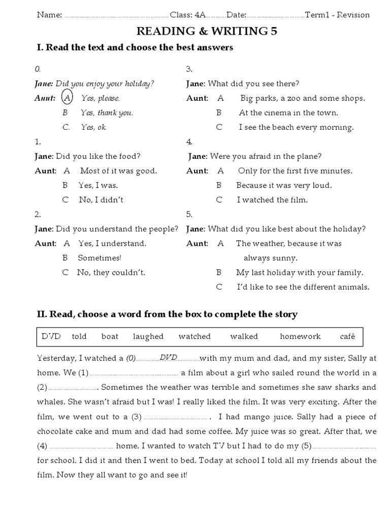 Reading & Writing 5: I. Read The Text and Choose The Best Answers | PDF