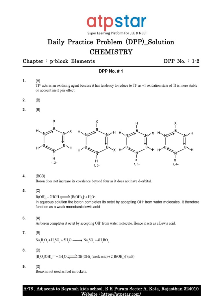 Daily Practice Problem (DPP) - Solution Chemistry: Chapter: P-Block Elements DPP No.: 1-2 | PDF ...