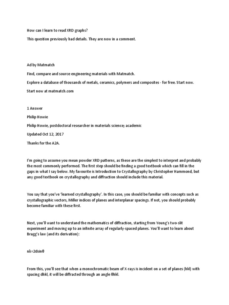 How Can I Learn To Read XRD Graphs | PDF | X Ray Crystallography ...