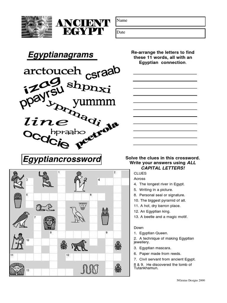Egyptian Connections: A Crossword and Word Scramble Activity on Key ...
