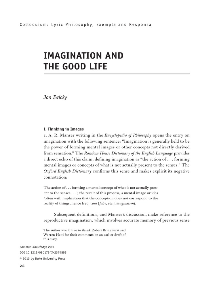 Imagination and The Good Life: Jan Zwicky | PDF | A Priori And A ...
