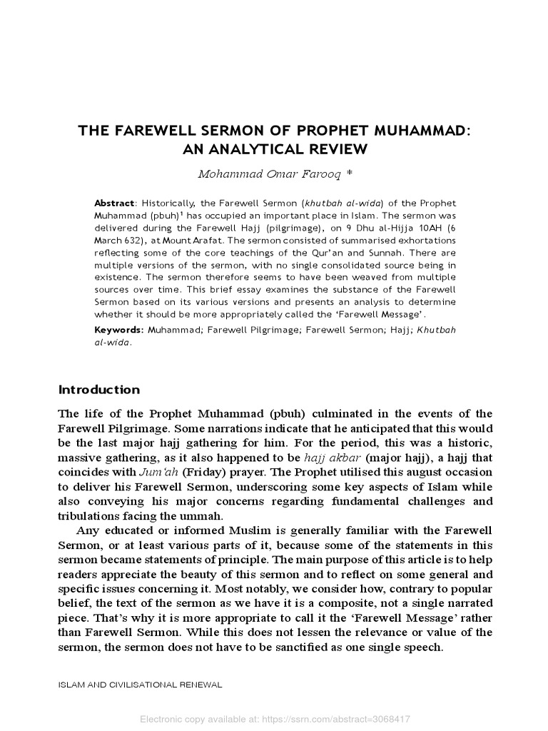 Analyzing the Farewell Sermon of Muhammad | PDF | Hadith | Muhammad