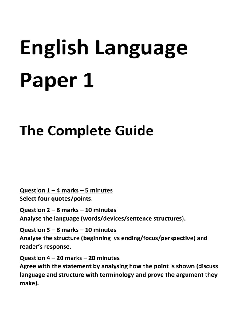 English Language Paper 1 Structure Guide | PDF | Question | Sentence ...