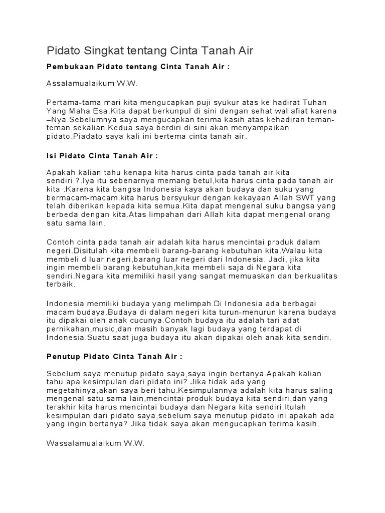 Pidato Singkat Tentang Cinta Tanah Air | PDF | Puisi