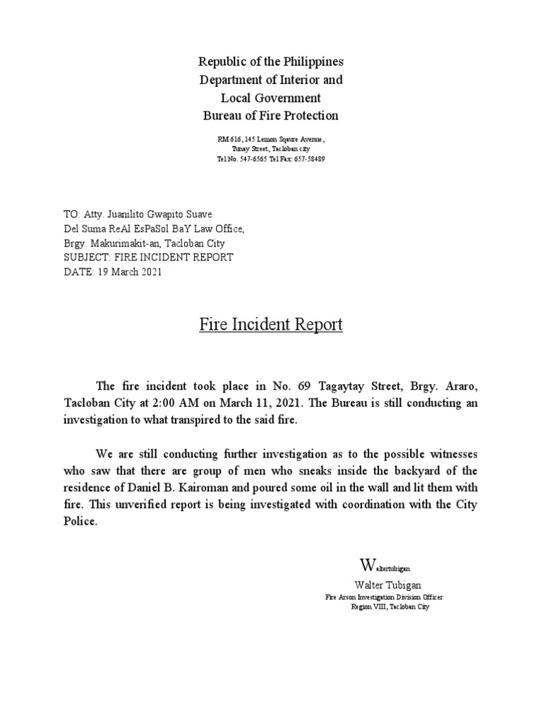 Fire Incident Report | PDF