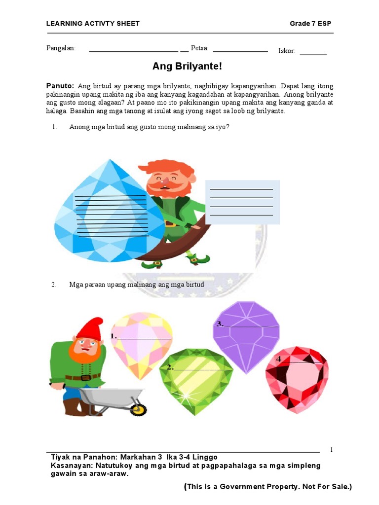 Worksheet 1 Pagpapahalaga at Birtud 1 | PDF