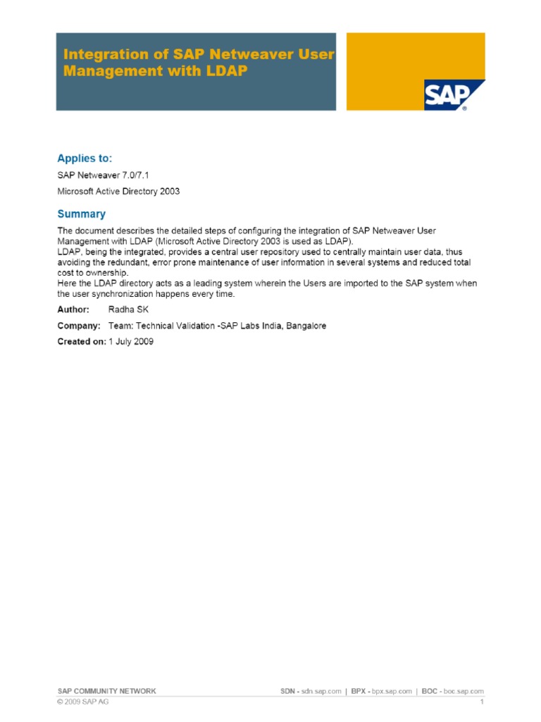 SAP Netweaver and LDAP Integration Guide | PDF | Sap Se | Information ...