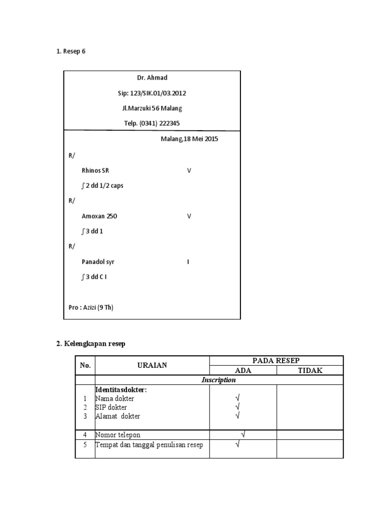 Form Latihan Pelayanan Resep Obat Flu | PDF