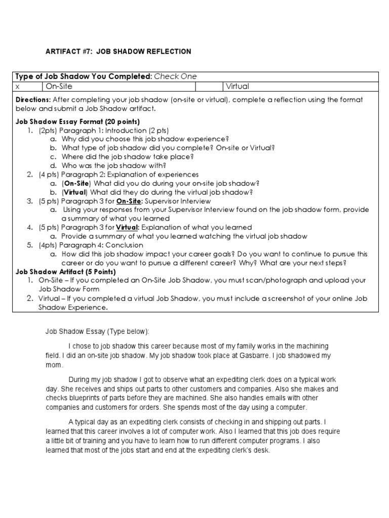 Artifact 7 Job Shadow Reflection | PDF | Communication | Computing And ...