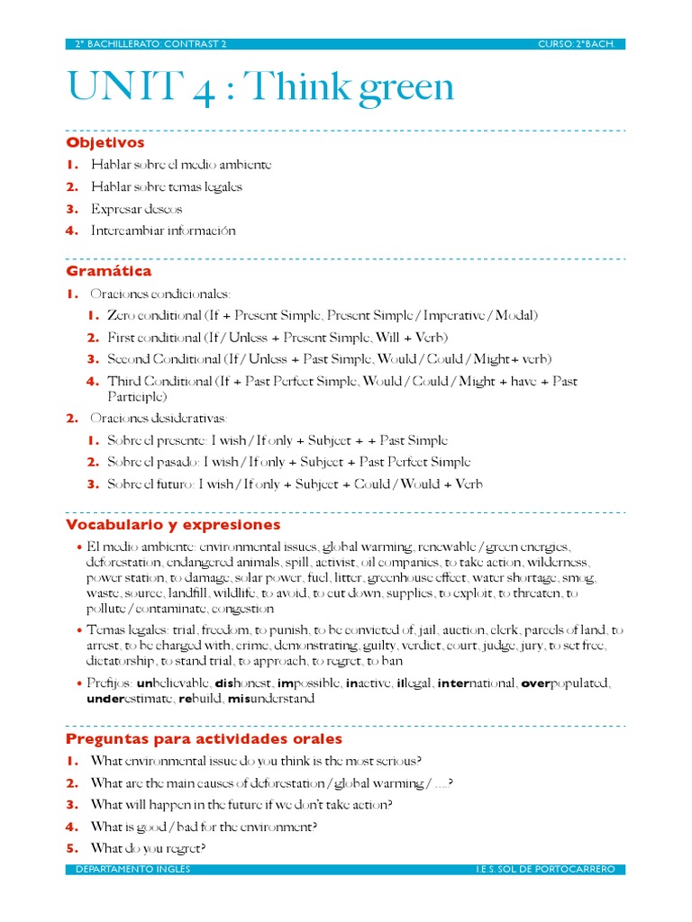 UNIT 4: Think Green: Objetivos | Download Free PDF | Grammar | Natural ...