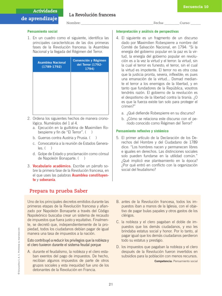 Taller Revolucion Francesa | PDF | Reino del terror | revolución Francesa