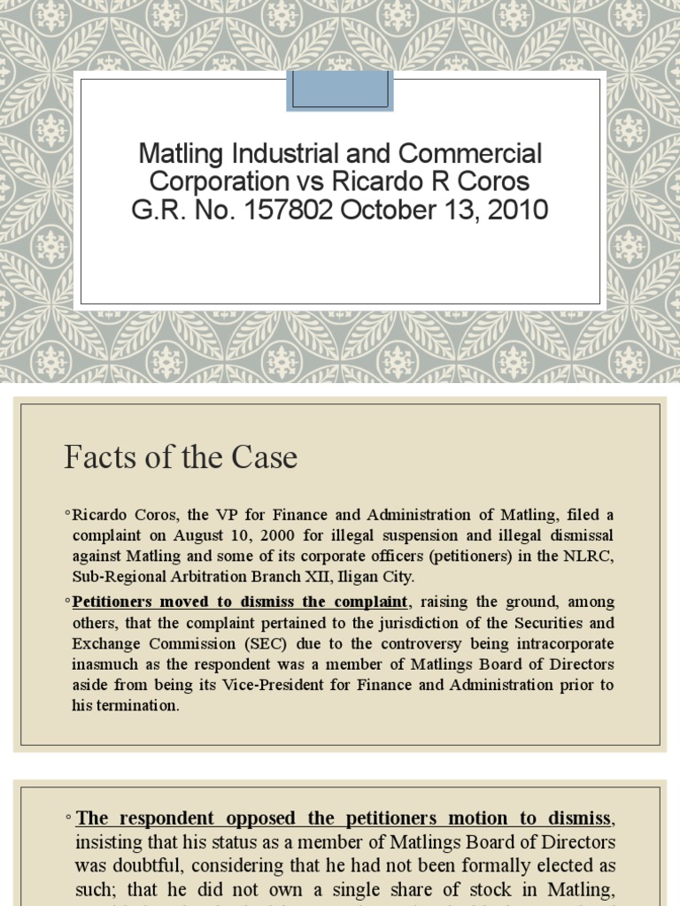 6 APARTE Matling Industrial and Commercial Corporation Vs Coros | PDF ...