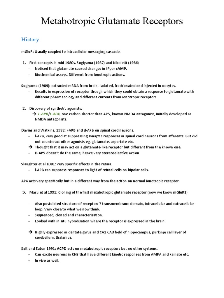 Metabotropic Glutamate Receptors Overview | PDF | Long Term ...