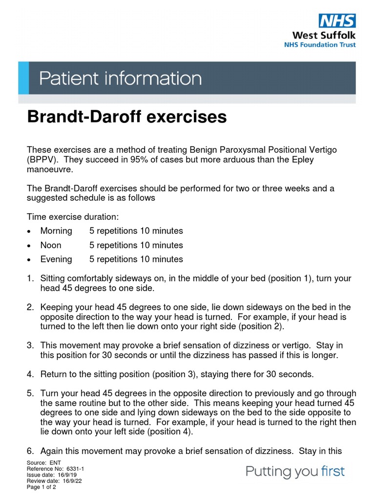 Brandt-Daroff Exercises for BPPV Management | PDF