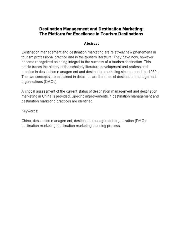 Destination Management and Destination Marketing: The Platform For ...