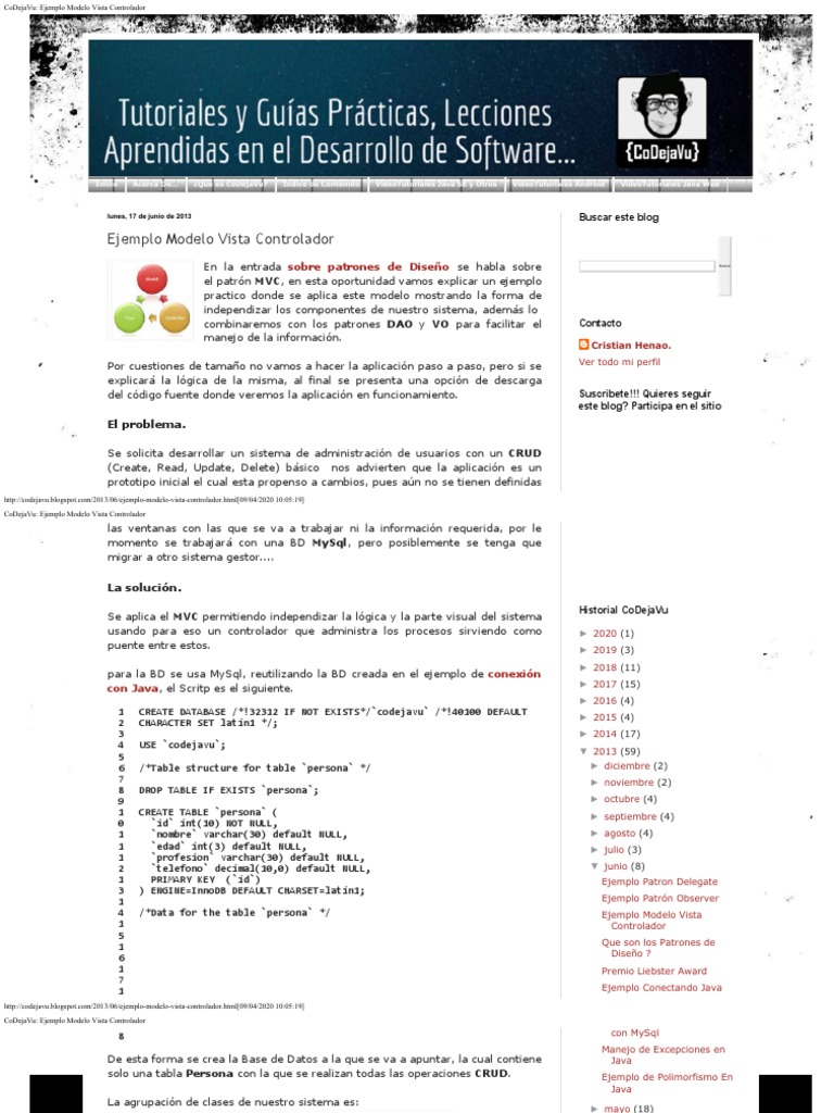 Ejemplo Modelo Vista Controlador | PDF | Modelo – Vista – Controlador ...