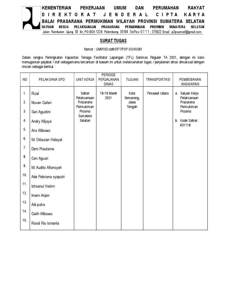 Surat Tugas TFL Sanreg | PDF